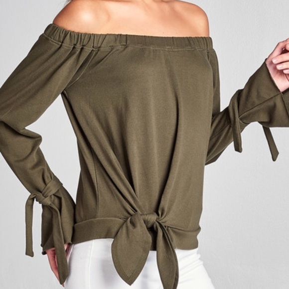 Tops | Last 1 Off Shoulder Tie Sleeve Bell Cuff 118 | Poshmark